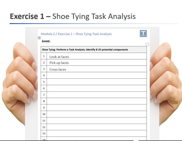 Shoe Tying Task Analysis Workheet | TAGteach Membership and Online Courses